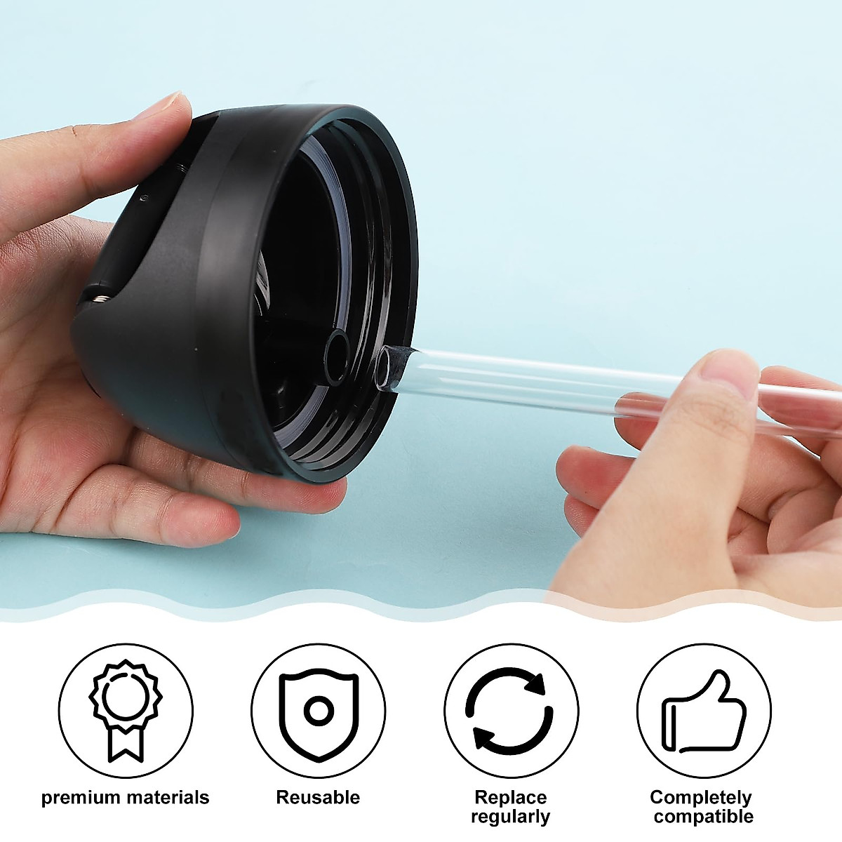 2pcs Replacement Stopper Cap Compatible with Owala Freesip 24oz 32oz, with 4 Reusable Replacement Plastic Straws 1 Cleaning Brush Seal Water Bottle Top Lid Accessories