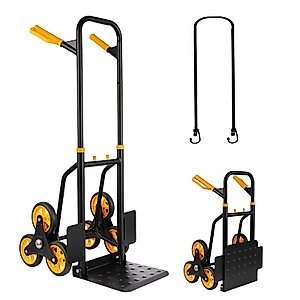 Mstge Stair Climbing Hand Truck, 2 in 1 Stair Climber Dolly Heavy Duty, 350 Lbs Capacity Stair Trolley Cart with 6 Rubber Wheels and Elastic Rope