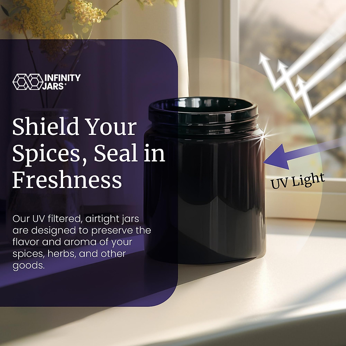 Infinity Jars 250 ml (8.3 fl oz) Tall Black Ultraviolet Refillable Empty Glass Screw Top Jar