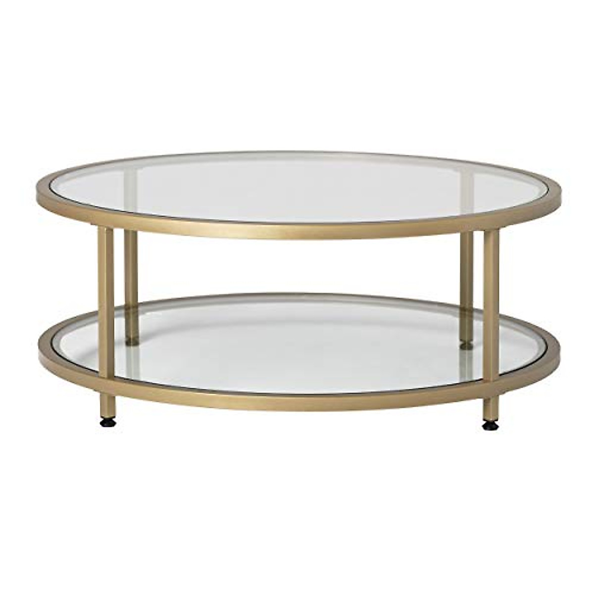 Studio Designs Home Camber 2-Tier Modern 38" Round Coffee Table in Gold/Clear Glass