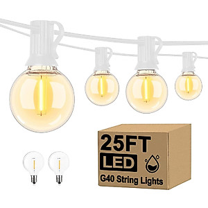 Abeja 25Ft LED Outdoor String Lights, Patio Globe String Lights with 27 Shatterproof LED Clear Bulbs(2 Spare), Hanging Patio String Lights for Backyard Decor Bistro Party Yard Decor- White Wire