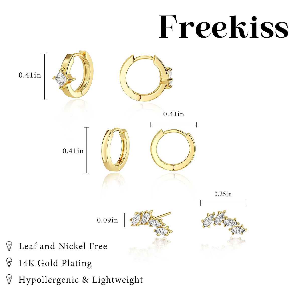 Freekiss Gold Stud Earrings for Women Earring Set for Multiple Piercing Dainty Small Hoop Earrings Sensitive Hypoallergenic Cartilage Earring for Women Gold Jewelry for Women Trendy Gifts