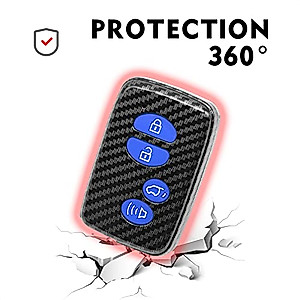 HUWANDJ Smart Key Fob Case Cover Compatible with Scion FRS for Subaru BRZ CROSSTREK Forester WRX for Toyota Avalon Camry Corolla Highlander Prius RAV4 Sequoia VENZA 2 3 4 Button Carbon Fiber Blue