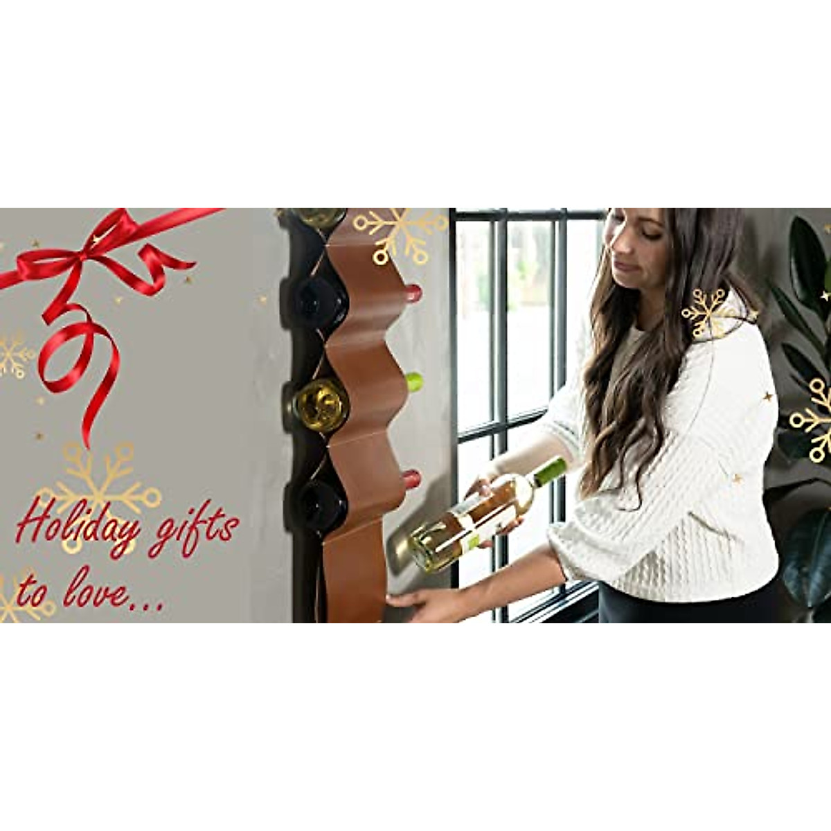 WALBROOK Wall Wine Rack - Leather Wine Rack, Hanging Wine Rack for 6 Bottles, Wine Gifts for Wine Lovers, Wall Mounted Wine Rack and Leather Wine Bottle Holder