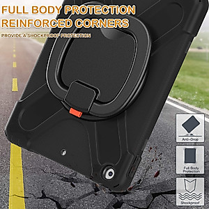 BRAECN Case for 10.2 Inch 9th/8th/7th Generation, Heavy Duty Silicone Case with Built-in Screen Protector, Handle Grip, Kickstand, Strap, Pencil Holder,Pencil Cap Holder for 10.2” 2021/2020/2019-Black