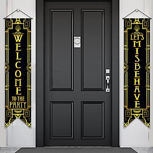 Roaring 20s Party Decorations New Year Porch Signs Black and Gold Banner 1920s Party Door Sign Hanging Banner Party Decorations Door Decors Backdrop 1920s Party Speakeasy Decorations Supplies