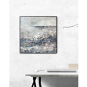 Abstract Oil Painting On Canvas Minimalist Original Home Decor Wall Art Large Landscape | BRASS EVENING (21.6"x21.6" | 50x50 cm, Rolled in a tube)