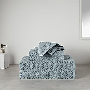 Amazon Basics Odor Resistant Textured Bath Towel Set - 6-Pieces,Cotton, Teal