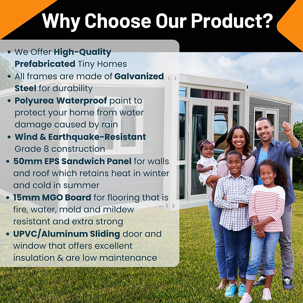 Modinno Tiny Home - 2-Bedroom Prefab House Kit – Expandable Prefab House - Galvanized Steel - Functional Design with Modern Amenities – Kitchen, Bathroom, Deck, Water Heater Included (Brown-Black)