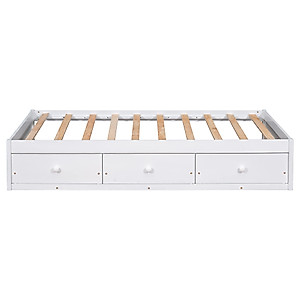 SOFTSEA Twin Size Bed Frame with 6 Storage Drawers, Wood Twin Platform Bed with Storage and Wood Slat Support, No Box Spring Needed, Twin Daybed Frame for Bedroom Living Room(White)