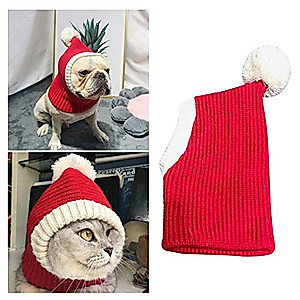 POPETPOP Funny Cat Dog Christmas Hat - Adorable Pet Christmas Outfits for Dogs - Cute Knit Winter Warmer Snood Pet Headwear - Pet Party Accessories (Red, Size M)