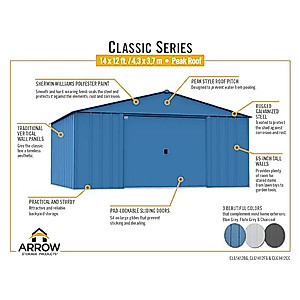 Arrow Classic Metal Shed, 14 x 12, Flute Grey