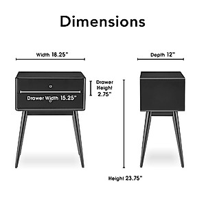 Elle Decor Stephanie Side Table, Mid-Century Modern Nightstand or Living Room Accent with Two Drawers for Storage, Monochrome Painted Wood, Black