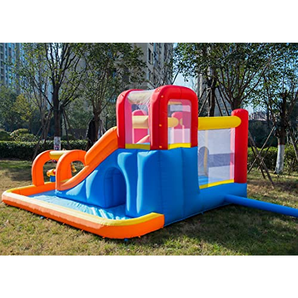 Baralir Inflatable Bounce House with Long Slide & Big Play Pool, Cave & Tunnel Adventure, Endless Indoor/Outdoor Fun of Jumping, Sliding, Climbing, Water Splashing - Surprising Gift for Kids