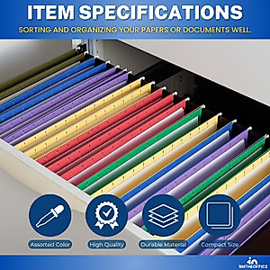 1InTheOffice Hanging File Folders Letter Size, Expanding Hanging File Folders, File Cabinet Dividers, 3.5" Expansion, Assorted, 8 Pack