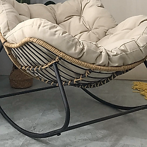 HARELA Indoor & Outdoor Rocking Chair, Patio Oversized Wicker Egg Rocking Chair, Padded Cushion Rocker Recliner Chair, for Front Porch, Living Room, Patio, Garden, Yard