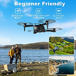 Drone with 1080P Camera - Foldable Remote Control Quadcopter with Voice Gesture Control, 3D Flip, One Key Start, Emergency Stop, 2 Batteries, Easier to use, Toy for Kids Adult Beginners