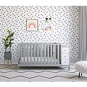 Storkcraft Malibu Customizable Convertible Crib (Pebble Gray with White) – GREENGUARD Gold Certified, Crib with Storage Drawers, Converts to Toddler Bed, Fits Standard Full-Size Crib Mattress