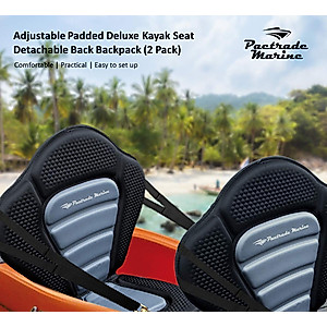 Pactrade Marine Adjustable Straps Black Gray Extra Padded Deluxe Kayak Seat Detachable Storage Backpack Bag Canoe Backrest Support Cushion Sit On Top Fishing Brass Clips Canoeing Kayaking Rafting (2)