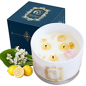 Healing Crystal Candles, Chakra Candles, 12oz Non Toxic Candles for Home, Spiritual Astrology Gifts for Women Mom. Organic Self Love Manifestation Candle with Natural Soy and Essential Oil