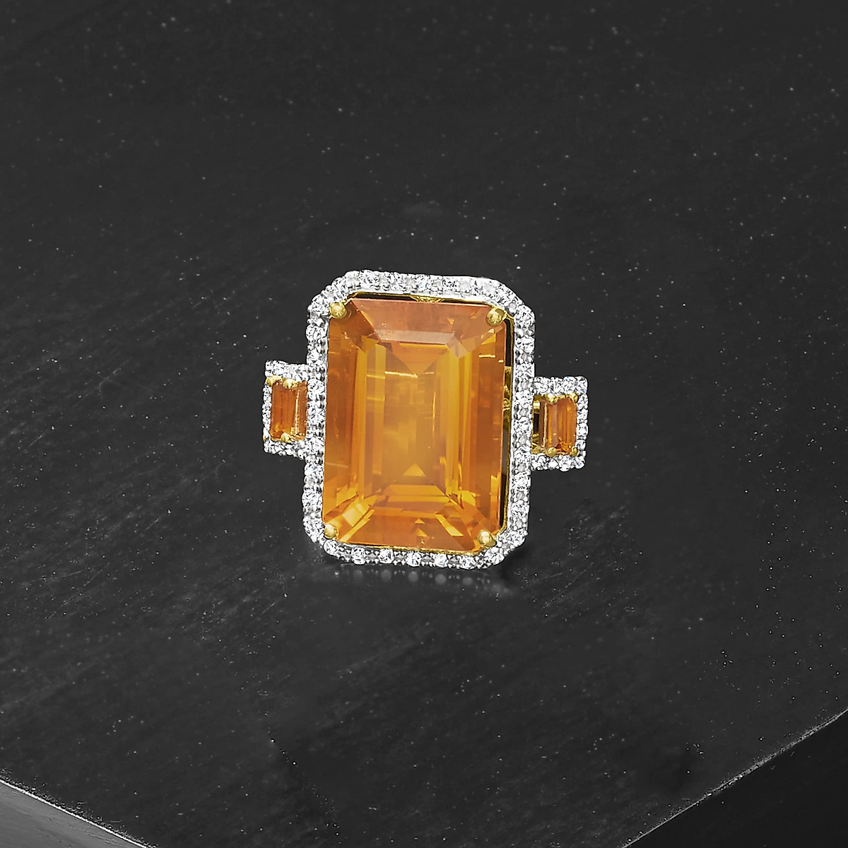 Ross-Simons 16.20 ct. t.w. Madeira Citrine and .44 ct. t.w. Diamond Ring in 14kt Yellow Gold. Size 6