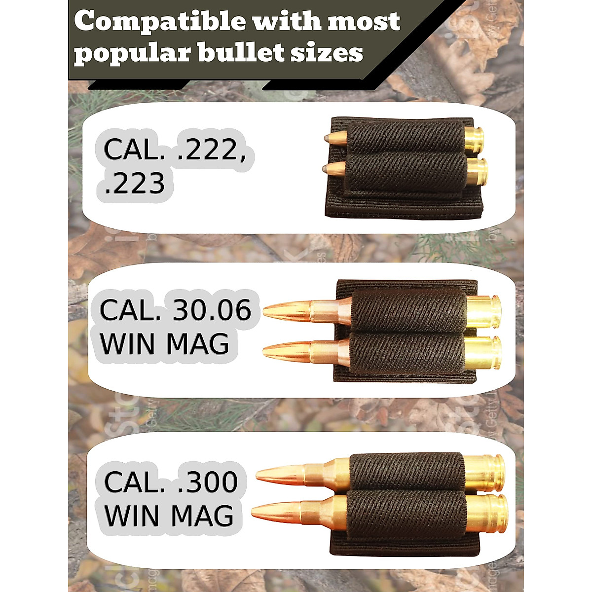 Underalert 2 Round Bullet Holder for Rifle with Velcro and Adhesive Backing Sticker, 223 308 30-06 Ammo Holder for Rifles Side and Buttstock, Two Round Gun Shell Stock Pouch