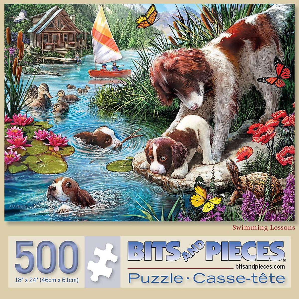 Bits and Pieces - Value Set of Two (2) 500 Piece Jigsaw Puzzles for Adults Cat Nap, Puppy Swimming - Each Puzzle Measures 18" X 24" - 500 pc Jigsaws by Artist Larry Jones