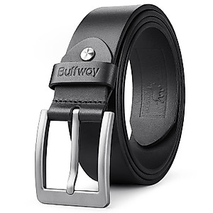 Buffway Minimalist 1.5" Full Grain Leather Belts for Men with Metal Buckle, Heavy Duty Mens Casual Belts in Gift Box- 38” Black