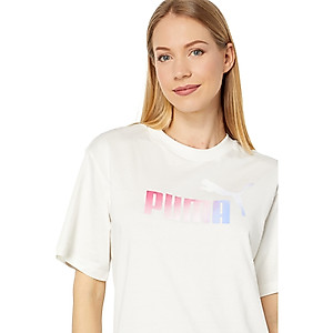 Puma Women's Essentials Relaxed Logo Tee, Ombre Warm White, Medium