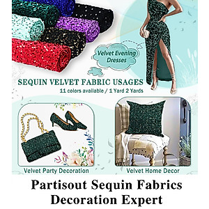 Fabric by The Yard Emerald Green Velvet Fabric Sequin Fabric 36Inch Long Continous Fabric for Sewing Clothes Glitter Fabric Wedding Dress Evening Gown Skirt DIY Linen Fabric Velvet Mermaid Fabric