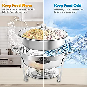 BriSunshine 6 Packs 5 QT Chafing Dish Buffet Set, Stainless Steel Round Chafer Sets with Glass Lid & Lid Holder, Food Warmer For Parties Weddings Catering