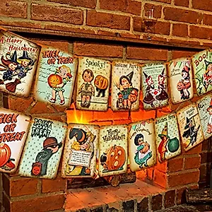 Halloween Holiday Decorations Trick or Treat Banner, Vintage Style Pumpkin Halloween Hanging Banner Home Decor Bunting Flag Garland - Halloween Party Decorations/Sign/Party Supplies/Photo Prop