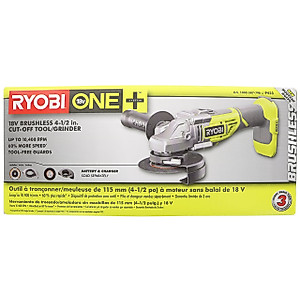 Ryobi P423 18V One+ Brushless 4-1/2" 10,400 RPM Grinder and Metal Cutter w/ Adjustable 3-Position Side Handle and Onboard Spanner Wrench (Battery Not Included, Power Tool Only)