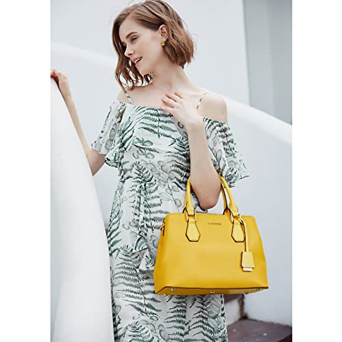BOSTANTEN Women Leather Handbag Designer Top Handle Satchel Shoulder Tote Bags Crossbody Purses Yellow