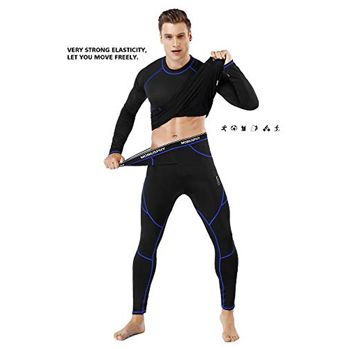 MOBIUSPHY Thermal Underwear for Men Long Johns Set with Fleece Lined Base Layer Top Bottom Black