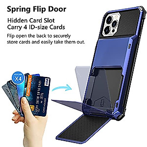 Vofolen Case for iPhone 13 Pro Max Case Wallet 4-Card Holder ID Slot Flip Door Hidden Pocket Anti-Scratch Dual Layer Hybrid TPU Bumper Protective Hard Shell Back Cover for iPhone 13 Pro Max Navy
