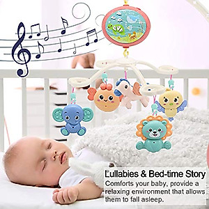 MARUMINE Baby Musical Crib Mobile with Night Light, Timer, Hanging Rattles, Nursery Ceiling Star Projector, Take Alone Music Box with Remote, Relaxing Soother Toys for Newborn Babies Boys Girls
