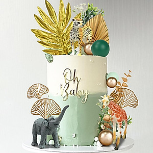 26 PCS Jungle Animal Cake Toppers Safari Animals Figure Toys Gold Palms Picks Jungle Wild One Animals Cake Decorations for Baby Shower Safari Party Holiday Party (style 1)