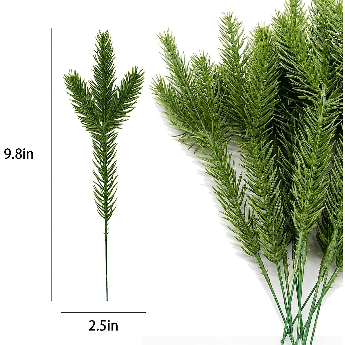 Alpurple 30Pcs Artificial Pine Needles Branches Garland-9.8x2.5 Inch Green Plants Pine Needles,Fake Greenery Pine Picks for DIY Garland Wreath Christmas Embellishing and Home Garden Decoration