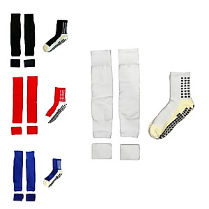 GRIP Soccer Socks with Shin Guard Sleeves & Straps | Durable and Comfortable Football Socks for Youth, Children, Girls & Adults | Non-Slip Fencing Socks for Training and Matches(White)