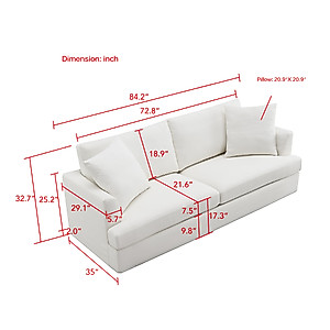 LULUTONG 84.2" Removable Covers Sofa, Comfy Slip Cover Sofas Couches, Upholstered Linen-Look Fabric, 3 Seater Cozy Couch Washable Covers for Living Room, Bedroom, Office, Studio, Apartment (White)