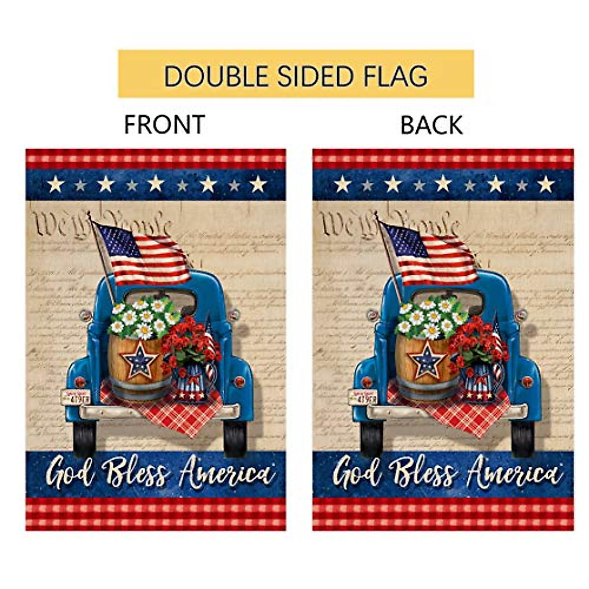 BLKWHT 4th of July Garden Flag God Bless America Vertical Double Sided Independence Day Truck Memorial Day Patriotic Burlap Yard Outdoor Decor 12.5 x 18 Inches A2119