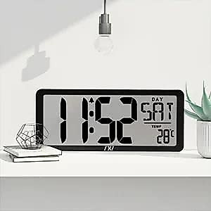 TXL Digital Wall Clock Large Display, Custom Alarm/Calendar/Count Up-Down Timer, Switchable Temp in F/C, 12/24Hr Desktop Day Clock, Battery Operated 14.17" Clock with 4.6" Digits for Gym Office-Black