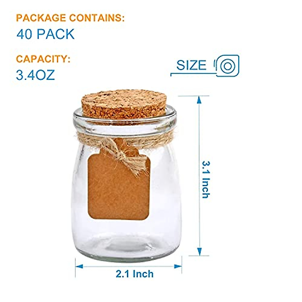 Ufrount Small Glass Decorative Bottles With Cork Lids,3.4oz Mini Yogurt Mason Jar,Set of 40,Great for Wedding Favor,DIY Projects.