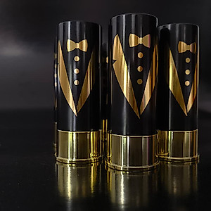 GOOCHOO Shot Glasses Set of 6 - Red and Black Groomsmen Tuxedo,Police Flag (Black)