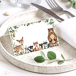Whaline 100Pcs Woodland Animal Place Cards 2 x 3.5 Inch Watercolor Jungle Creature Tent Name Cards Safari Seat Assignment Labels for Birthday Baby Shower Party Table Setting Supplies