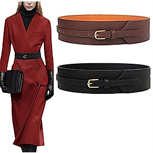 Toptim Women Wide Knotted Belt Design Leather Waistbands Simple Width Belt (Black & Brown, Suit For Waist 27-33.5")