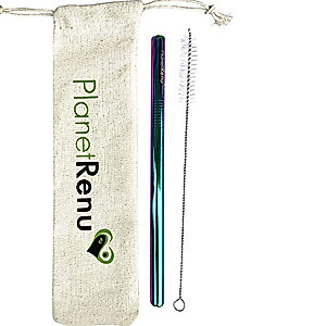 4 Reusable Stainless Steel Boba/Smoothie Straws + 1 Cleaner - no more plastic straws! (Rainbow)