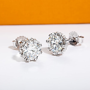 2cttw Moissanite Stud Earrings Crown Gold Plated 925 Sterling Silver Earrings for Women D Colour VVS1 Lab Created Diamond Stud Earring for Her Mother's Day Gift with Certificate