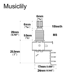 Musiclily Pro Brass Metric Size Push/Push A500K Guitar Pots Audio Taper Potentiometers for Eelectric Guitar or Bass (Set of 2)
